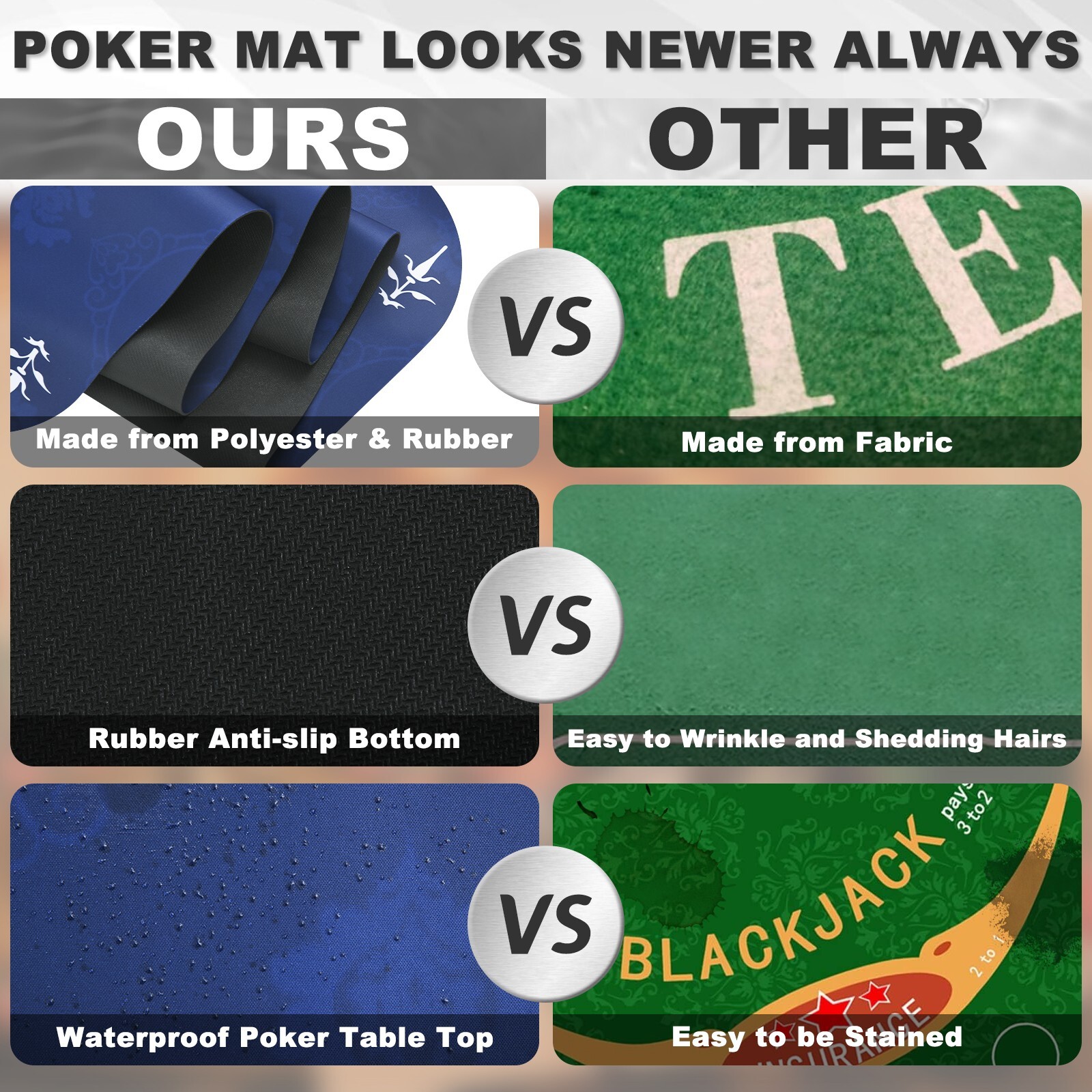 70"x35" Poker Mat Poker Table Top Portable Rubber Mat Texas Hold'em 6-8 ...
