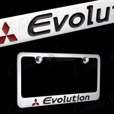Mitsubishi Evolution Chrome Plated Brass License Plate Frame with 2 ...
