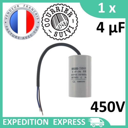 Motor Capacitor 4µF 4UF 450V With Wires Cable CBB60 Start-Up/Permanent ...