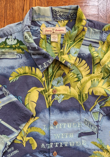 TOMMY BAHAMA SS Silk SHIRT, Men's XL, Blue Yellow Green Palms, Music ...