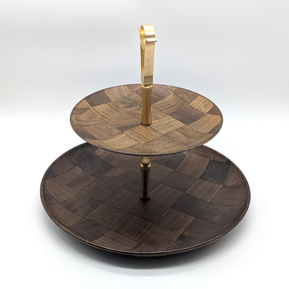 VTG Weavewood Walnut Mid-Century Two-Tier Tidbit Tray Snack Server Cake ...