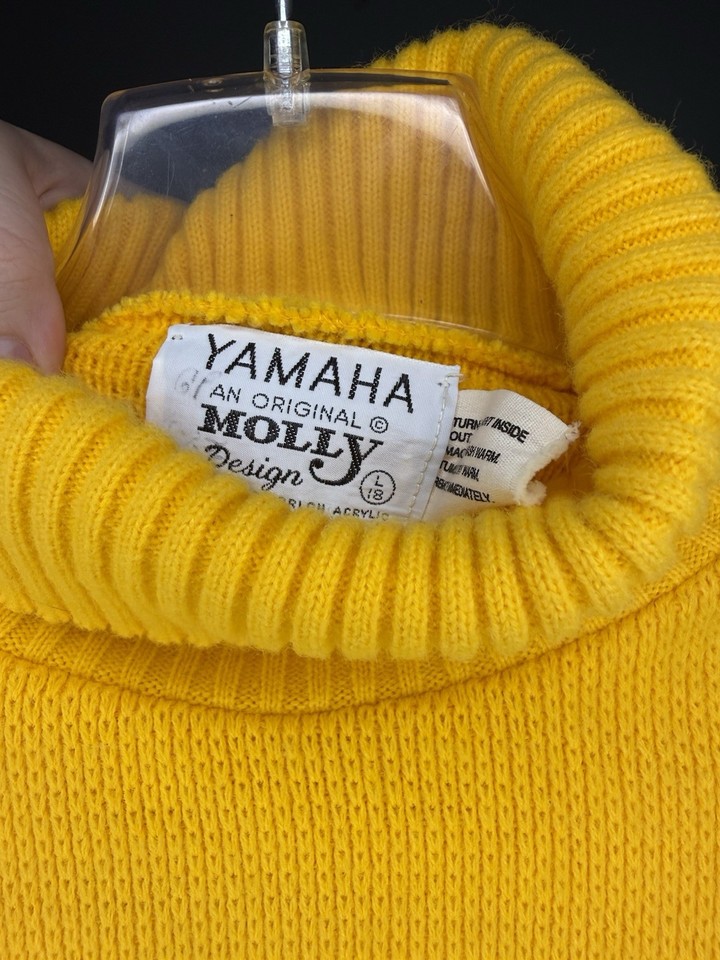 Vintage 70s YAMAHA Knit Molly Design CrewNeck Motocross Sweater Yellow ...