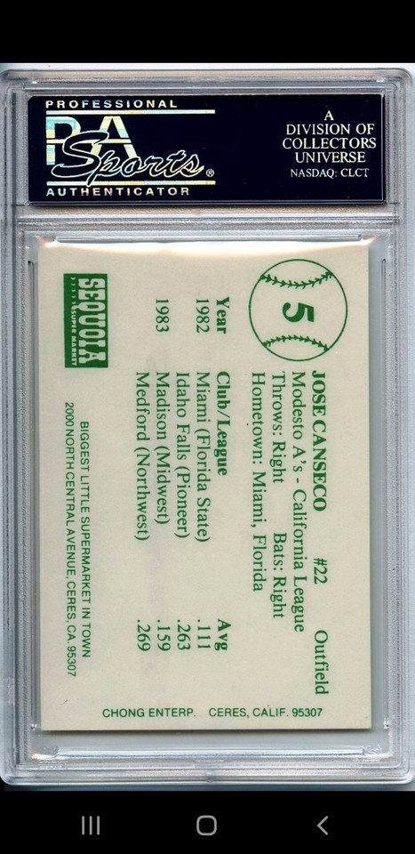 1984 Jose Canseco Chong Modesto HOLY GRAIL CARD A's PSA 10 | eBay