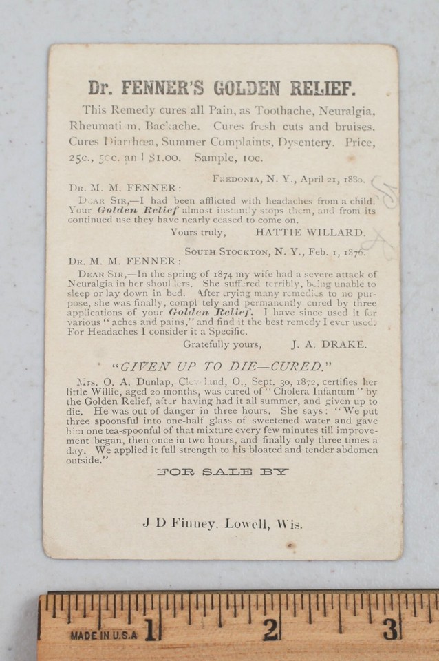 Victorian Trade Card Dr Fenner's Golden Pain Relief Rat Dogs Finney ...