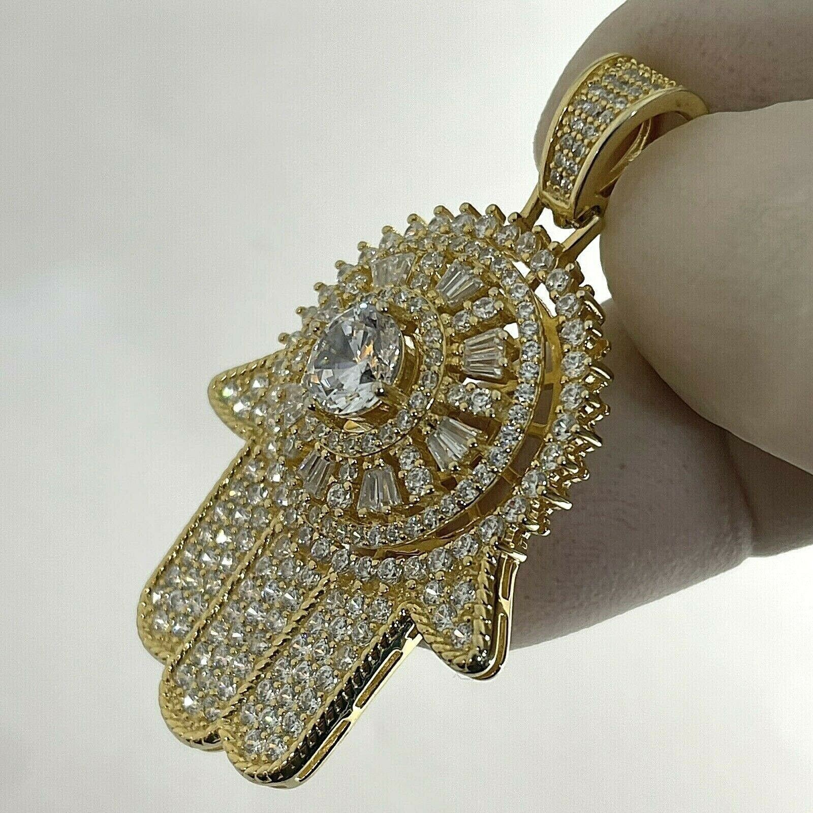 2.50Ct Round Cut Simulated Diamond Hamsa Pendant 14K Yellow Gold Plated ...