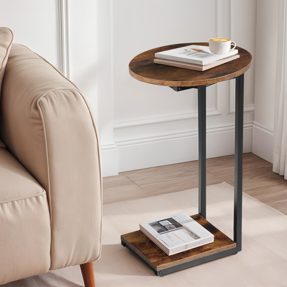 Round C Shaped End Table Living Room Side Table for Couch Slide Under ...