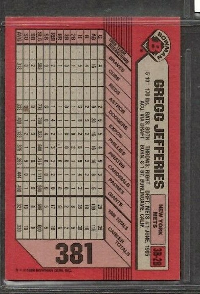 1989 Bowman #381 Gregg Jefferies NY Mets Baseball Signed Autograph (Q62 ...