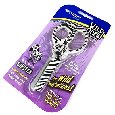 Qty 10 Westcott Zebra Stripes Scissors Kids Children Safety Ages 5 ...