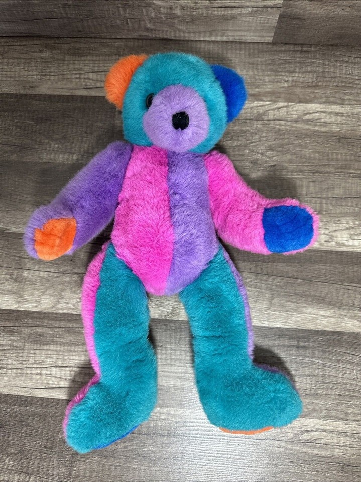 Vintage Purr-Fection by MJC rainbow color block teddy bear 16” RARE HTF ...