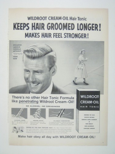 1959 Wildroot Hair Tonic Ad Vintage Men Hair Grooming Cream Bathroom ...