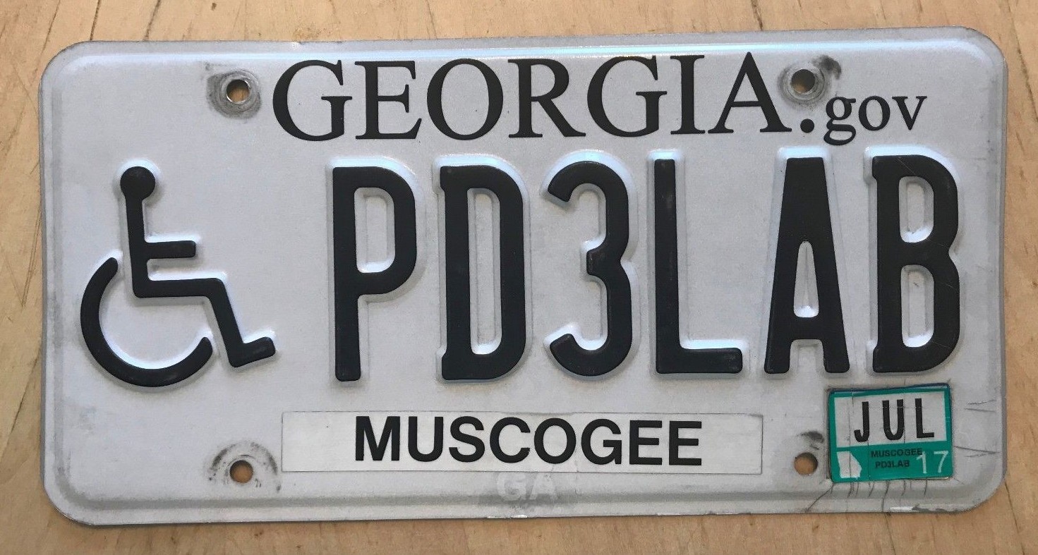 GEORGIA DISABLED PERSON LICENSE PLATE " PD 3 LAB " GA WHEELCHAIR ...