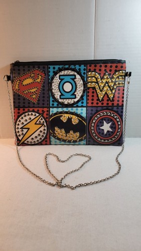 Super Heros Clutch Purse Featuring DC Comics And Marvel Supehero Logos ...