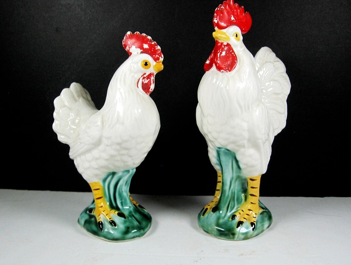 Vintage Ceramic Chickens Antique Victorian WHITE Ceramic & Gold Gilt