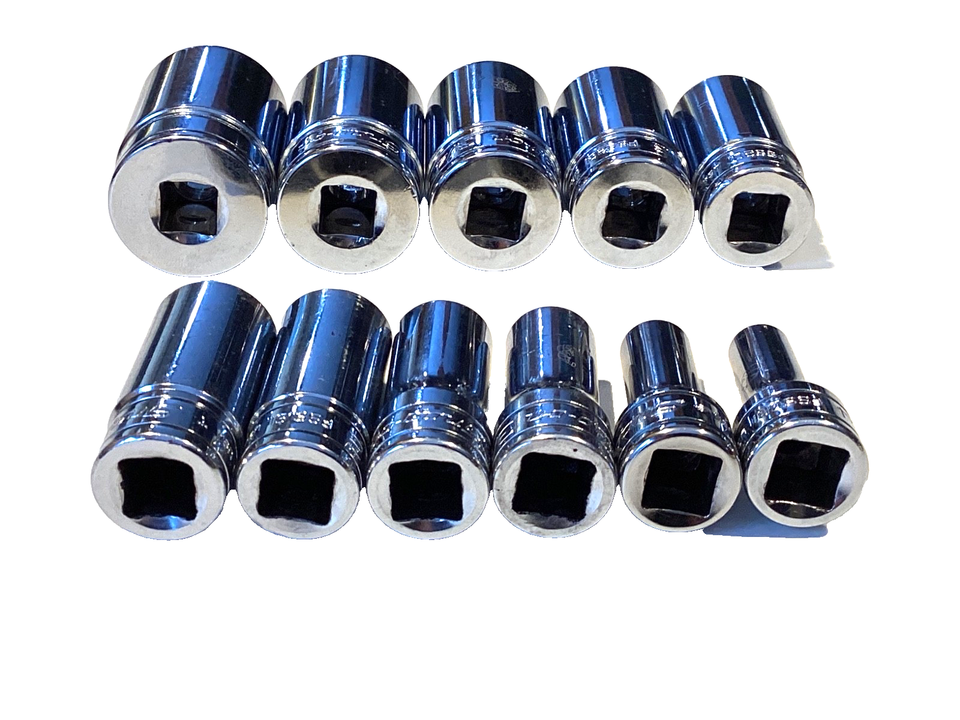 Snap On 211FSSY 11 Piece 3/8” Drive 6 Point SAE Semi Deep Socket Set 1/ ...
