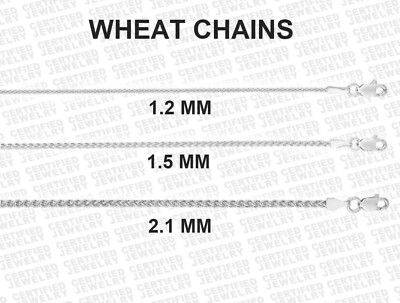 14K Solid White Gold Round Wheat Chain Necklace 16" 18" 20" 22" 24" 30 ...
