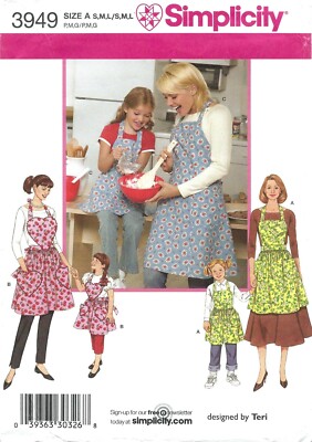 Simplicity 3949 Matching Misses' & Child's Full Aprons in 3 Styles Sz S-L UNCUT | eBay