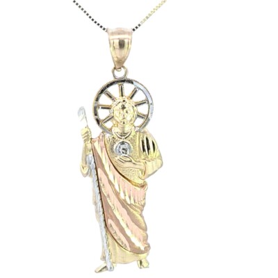 10K Real Gold Tri Color Saint Jude Charm with Box Chain | eBay