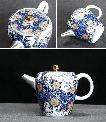 Handmade Teaset Pure Silver Teapot Matching Cup Pitcher Blue-and-white ...