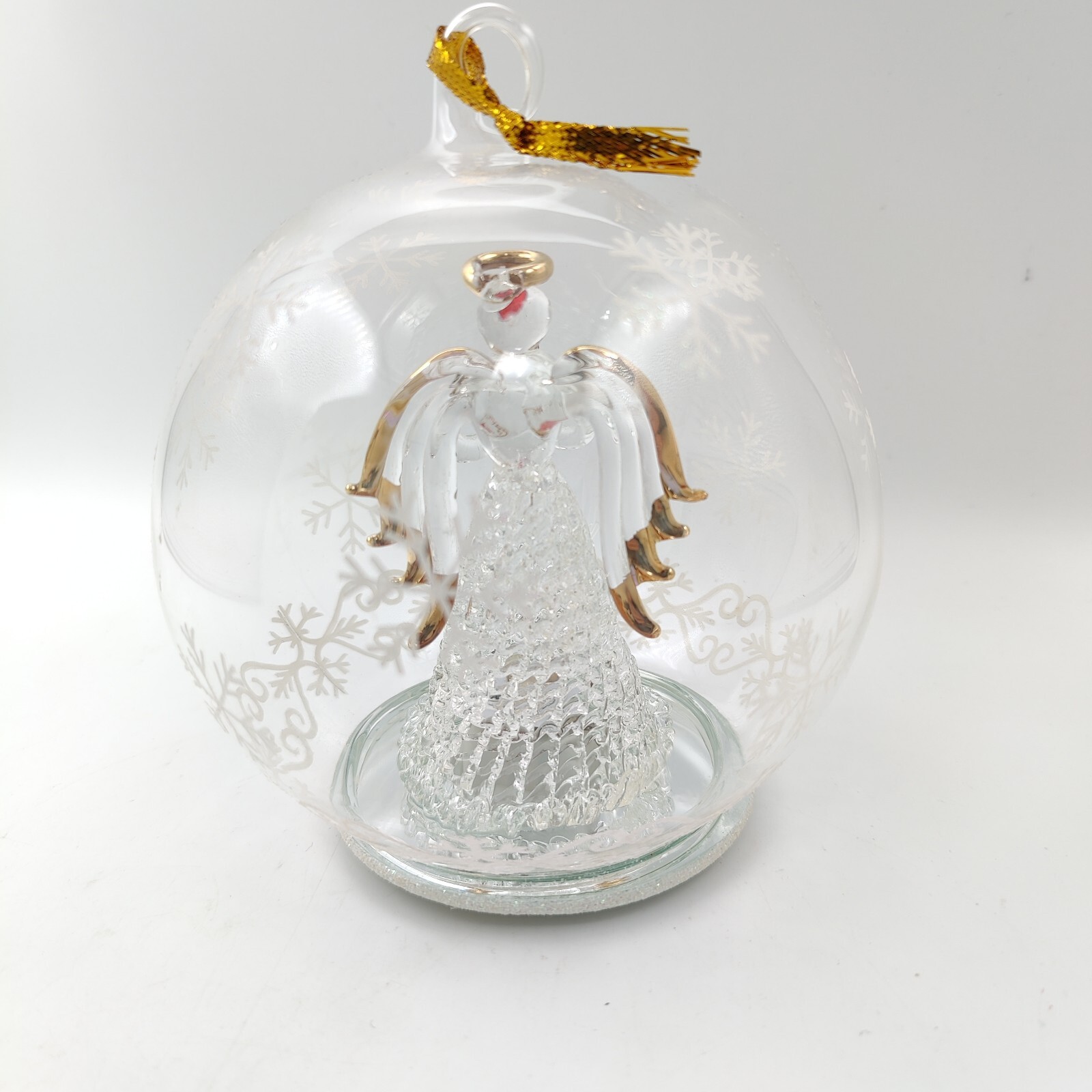 Spun Glass Angel Ornament Light Up LED Lights In Clear Globe With Red ...
