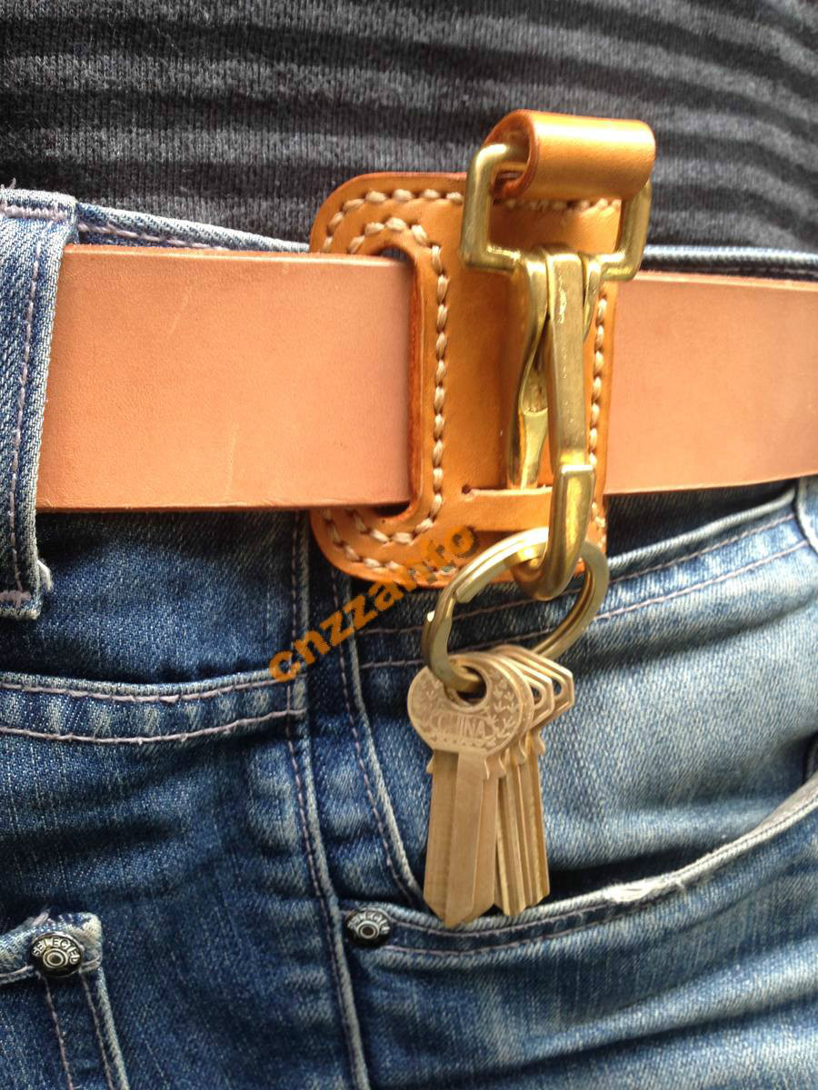 Handmade Leather & brass snap hook easy release Key chain ring Belt ...
