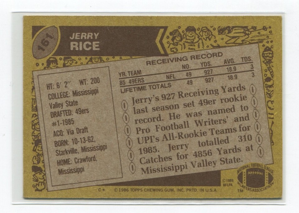 1986 Topps Jerry Rice Card Football NFL Rookie RC #161 | eBay
