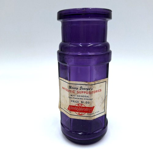 Purple Glass Jar Vintage Henry George's Suppositories For Feminine ...