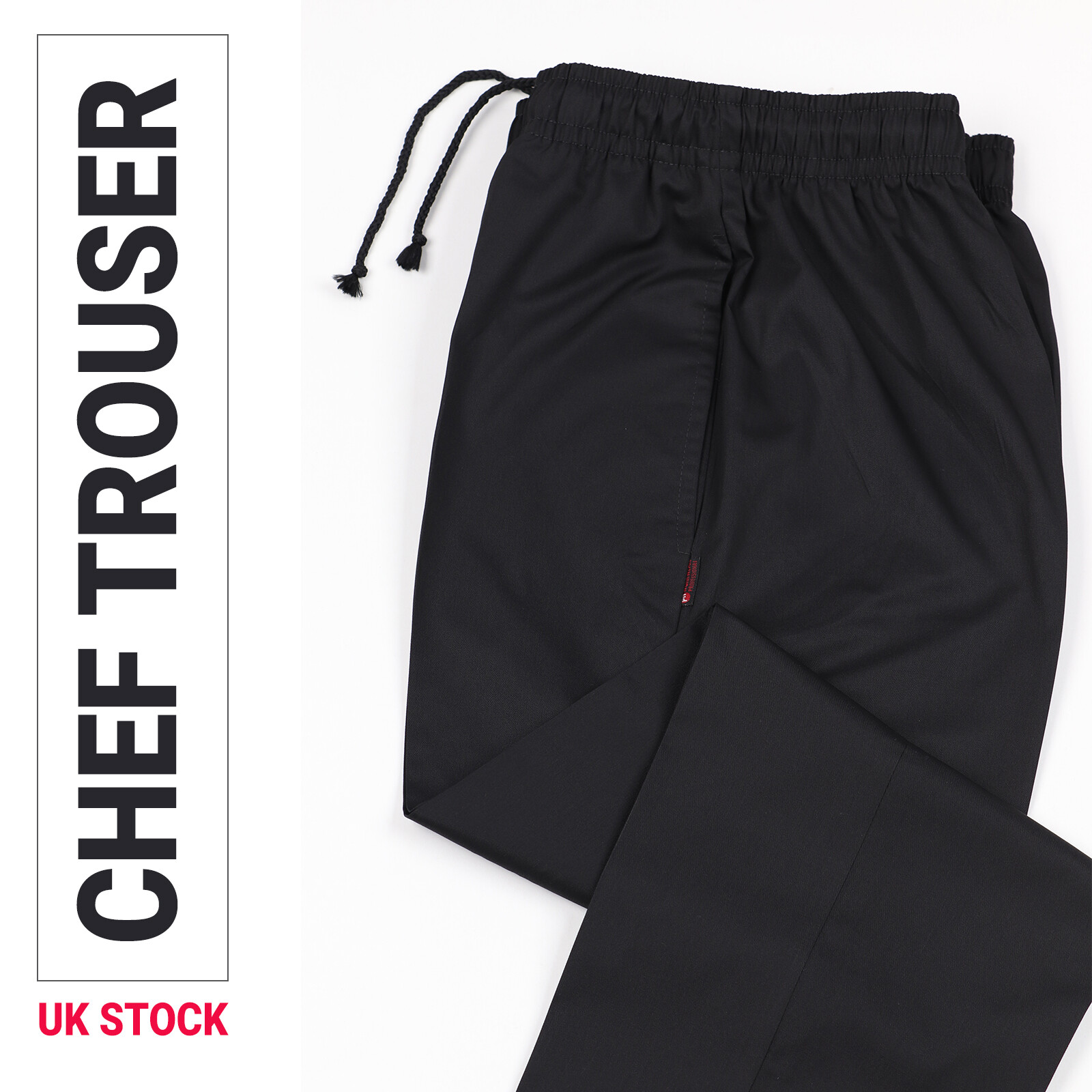 Black CHEF TROUSER Elasticated Waist Catering restaurent Kitchen pub ...