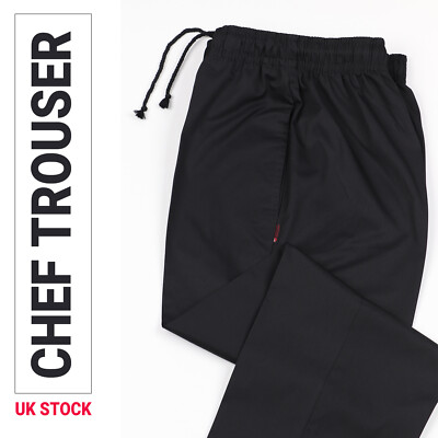 Black CHEF TROUSER Elasticated Waist Catering restaurent Kitchen pub ...