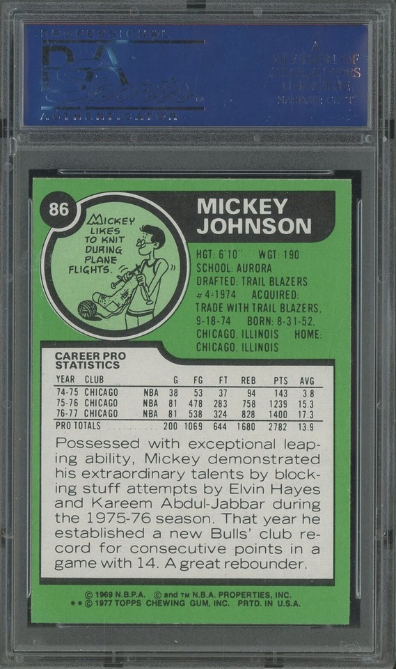 1977 Topps Basketball #86 Mickey Johnson Chicago Bulls PSA 9 MINT | eBay
