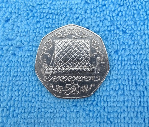 1980 Isle Of Man 50p Large Old Fifty Pence Coin Viking Long Boat Coin ...