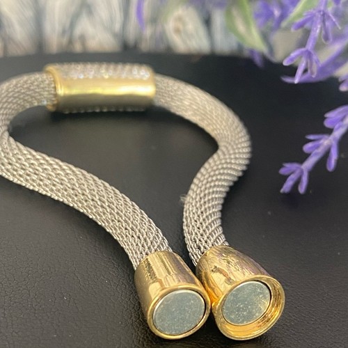 cable style, magnetic, two-tone, silver, and gold rhinestone bracelet ...