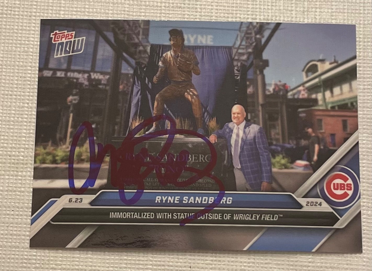 Ryne Sandberg Topps Now Statue at Wrigley Field Autograph Card | eBay