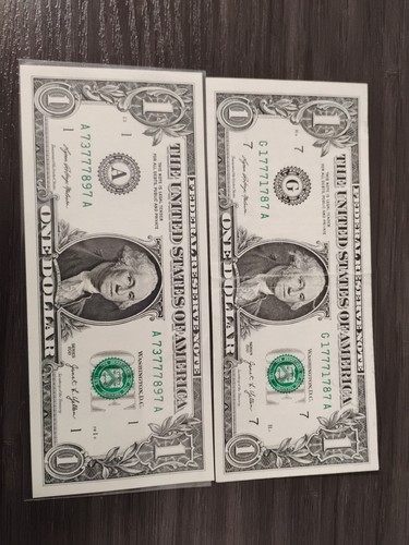 Uncirculated 2 Piece 5 Of a Kind 2021 Fancy Serial Consecutive 1 Dollar ...