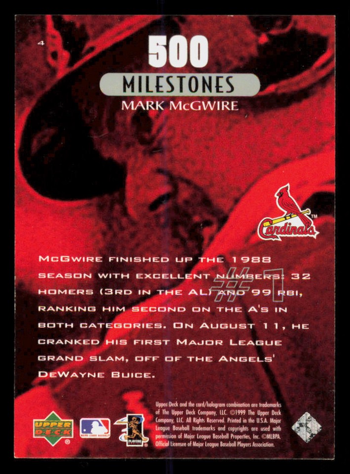 1999 Upper Deck Mark McGwire 500 Milestones Mark McGwire | eBay