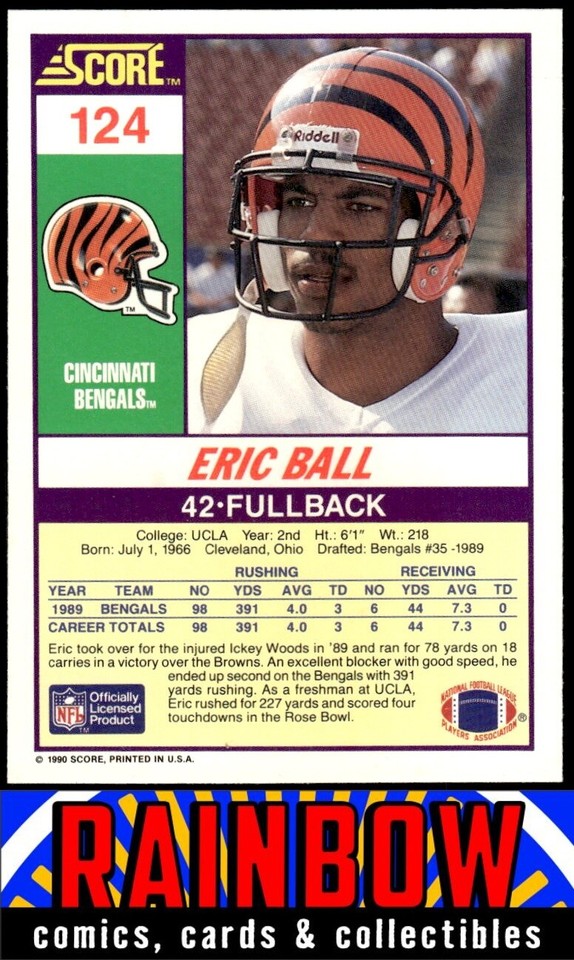 1990 Score #124 Eric Ball Cincinnati Bengals | eBay