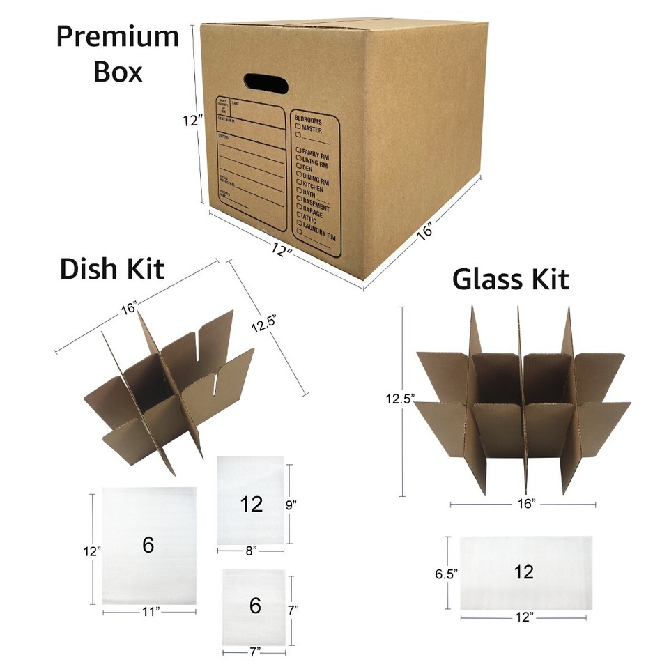 UBMOVE Kitchen Moving Box & Supplies Kit #1 4 boxes with Dish/Glass ...