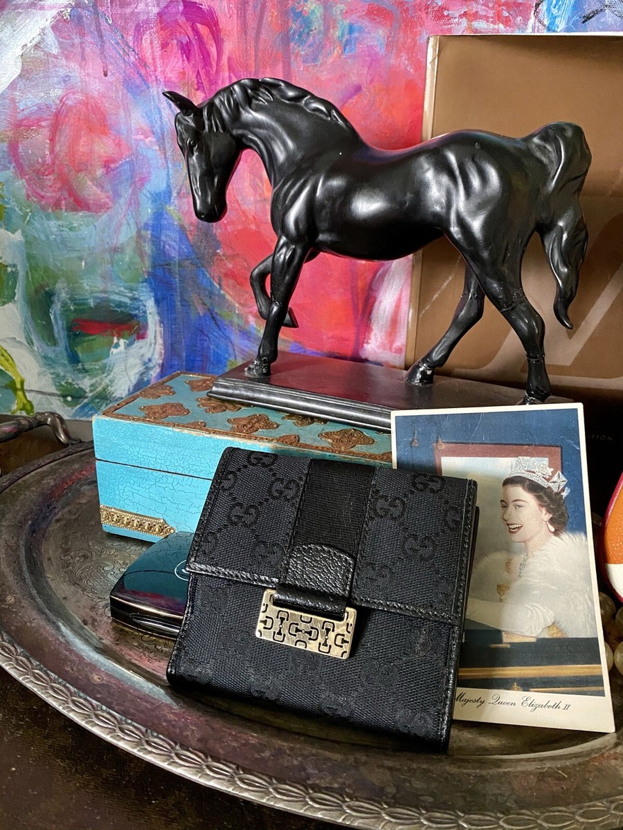 store discount sale Vintage GUCCI Black GG Clutch French WALLET Handbag ...