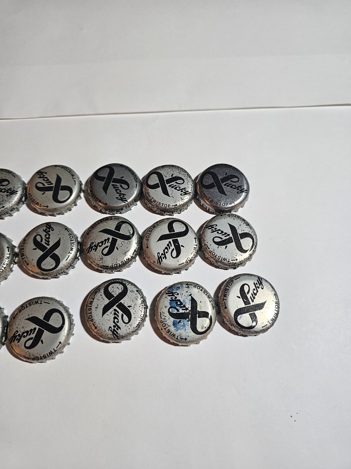 ~15 LUCKY LAGER BEER BOTTLE CAP PUZZLES BLACK GENERAL BREWING CROWN ...