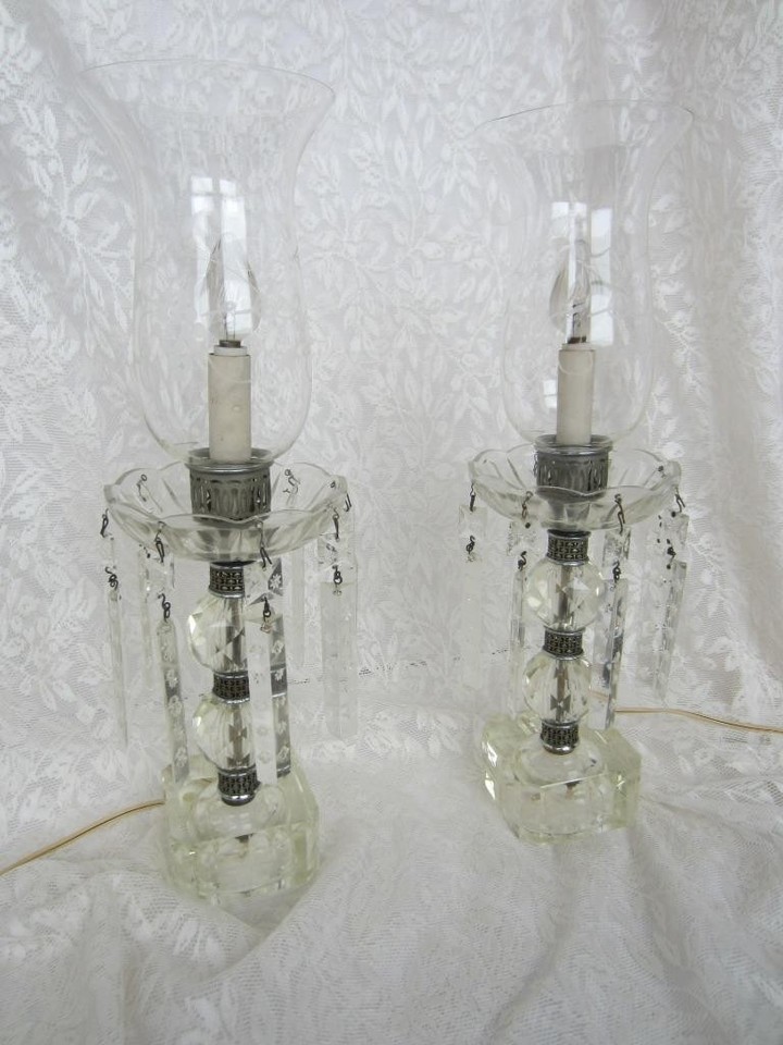 *Gorgeous Pair Lamps Antique Cut Crystal Glass Electrical w/ Long ...