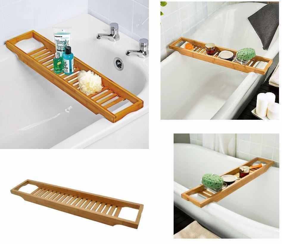 BAMBOO WOOD OVER BATH BRIDGE TUB RACK STORAGE SHOWER SHELF ORGANIZER ...
