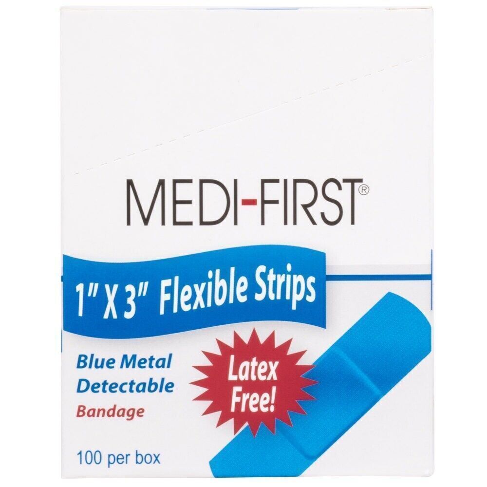 100 Pieces, 1" x 3", Blue Metal Detectable Adhesive Bandage Cloth ...
