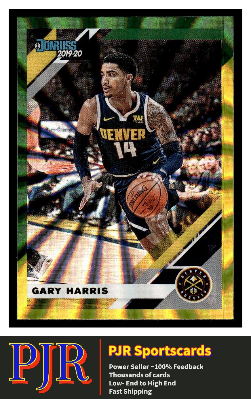 2019 Donruss #54 Gary Harris Denver Nuggets Holo Green and Yellow Laser ...