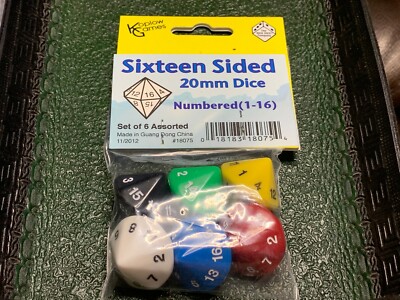 20mm Assorted D16 (Sixteen Sided) x6 Dice Opaque Die Tabletop Gaming ...