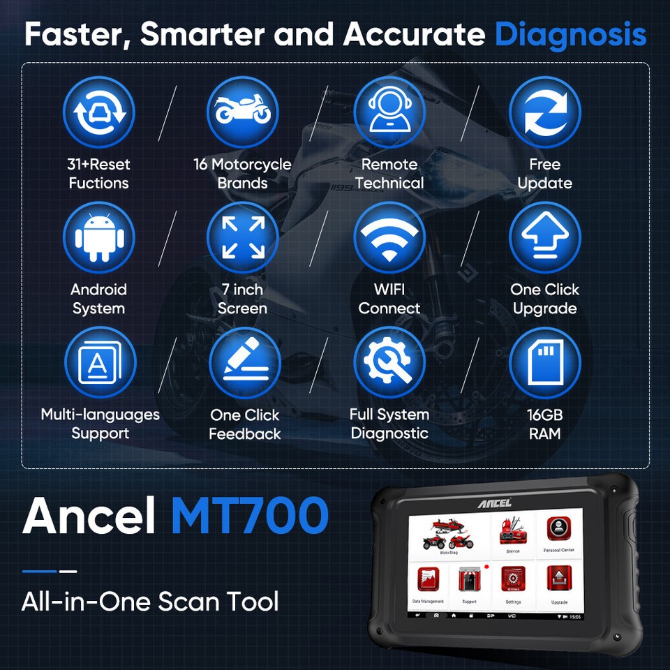 Ancel MT700 Motorcycle Diagnostic Scanner Fit For Harley Davidson ...
