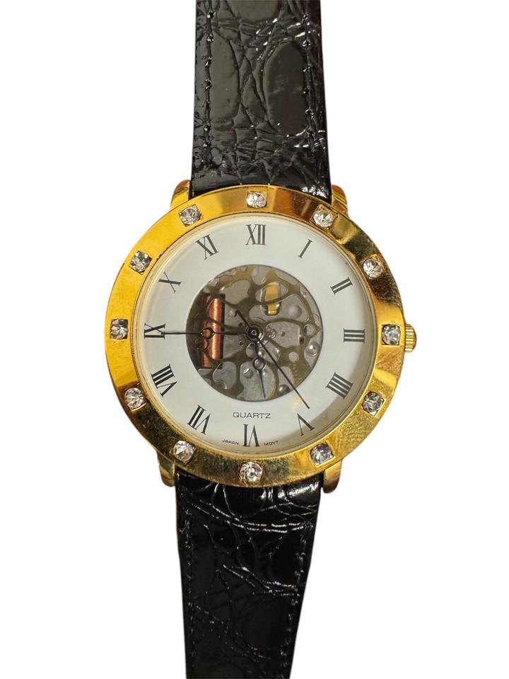 Luxury Men GOLD Steampunk Skeleton GENEVA QUARTZ Stainless Steel Wrist ...