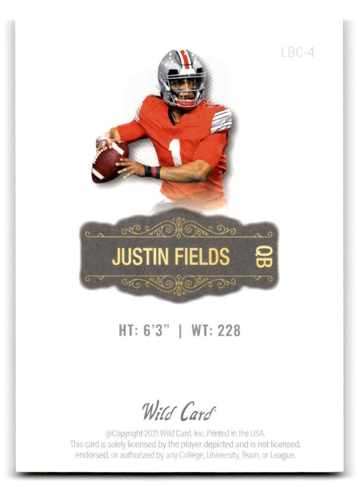 2021 Wild Card Matte #LBC-4 Justin Fields Limited Base Cards White | eBay