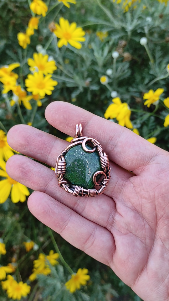 Green Lapis Lazuli Crystal Pendant - Pure Copper Wire Wrapped - Unique ...