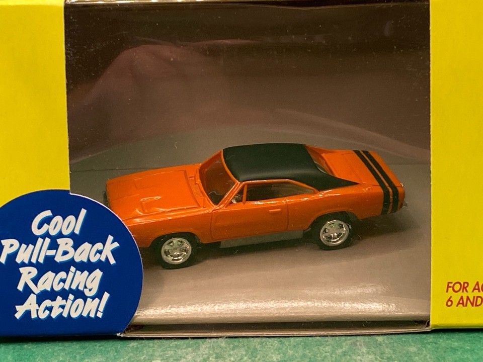 JOHNNY LIGHTNING T-JET DODGE CHARGER, ORANGE/BLACK, PULLBACK CHASSIS ...