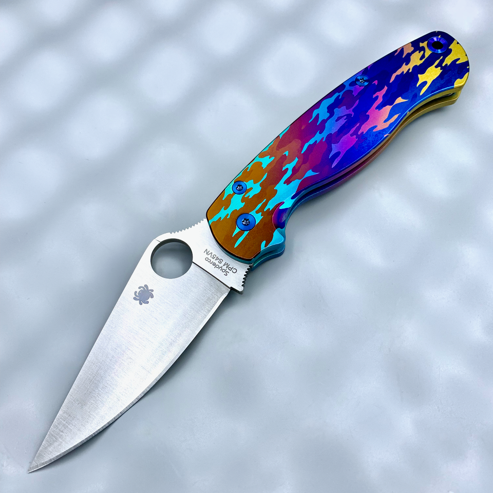 Spyderco Paramilitary 2 C81GP2 w/ Custom Titanium D-fade Camo Ano w/Ti ...