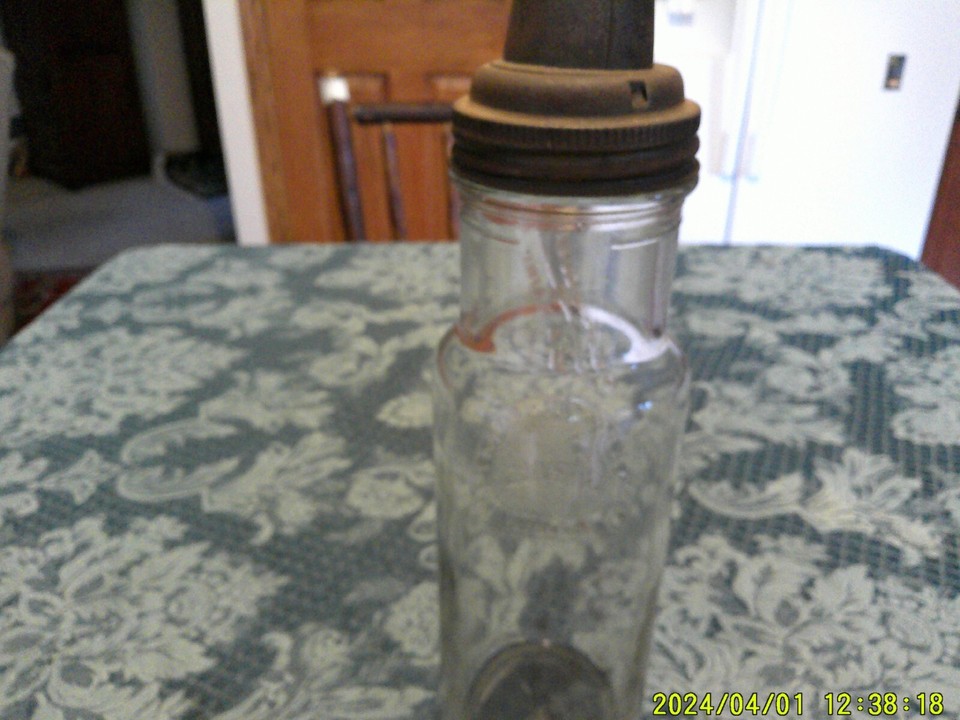 VINTAGE SINCLAIR 1 QT GLASS MOTOR OIL BOTTLE W/ MASTER MFG CO SPOUT | eBay